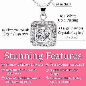 Cate & Chloe Ivy 18k White Gold Plated Princess Cut Halo Pendant Necklace - Silver Halo Necklace w/Solitaire Square Cut Cubic Zirconia Diamond - Wedding Anniversary