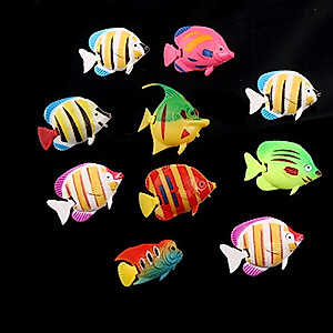 TINKSKY 10pcs Plastic Artificial Moving Floating Fishes Ornament Decorations for Aquarium Fish Tank (Random Color Pattern)