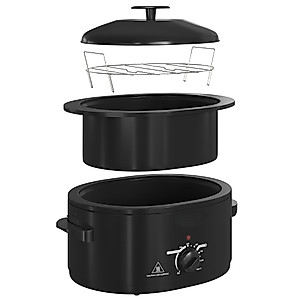 8 QT Electric Roaster Oven with Self-Basting Lid, Turkey Roaster Oven with Defrost Warm Function, Removable Pan and Rack, Black
