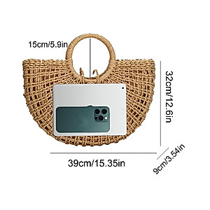 Round Straw Bag Rattan Crossbody Bag Handwoven Natural Summer Beach Shoulder Bag for Women (Khaki)