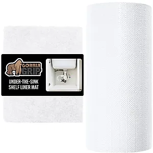 Gorilla Grip Under Sink Mat and Smooth Drawer Liner, Under Sink Mat Size 24x30, Absorbent Mat for Below Sinks, Drawer Liner Size 17.5x20, Non Adhesive, Both in White, 2 Item Bundle
