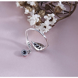 Helen de Lete Ladybug on Tree Leaf S925 Sterling Silver Adjustable Ring