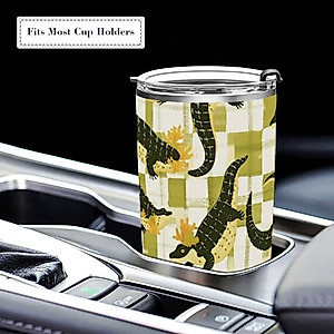 Crocrodiles Green Plaids Stainless Steel coffee cup with lid with Lid and Straw hot coffee travel mug for outdoor safe vacuum insulated tumbler with lid 20 OZ