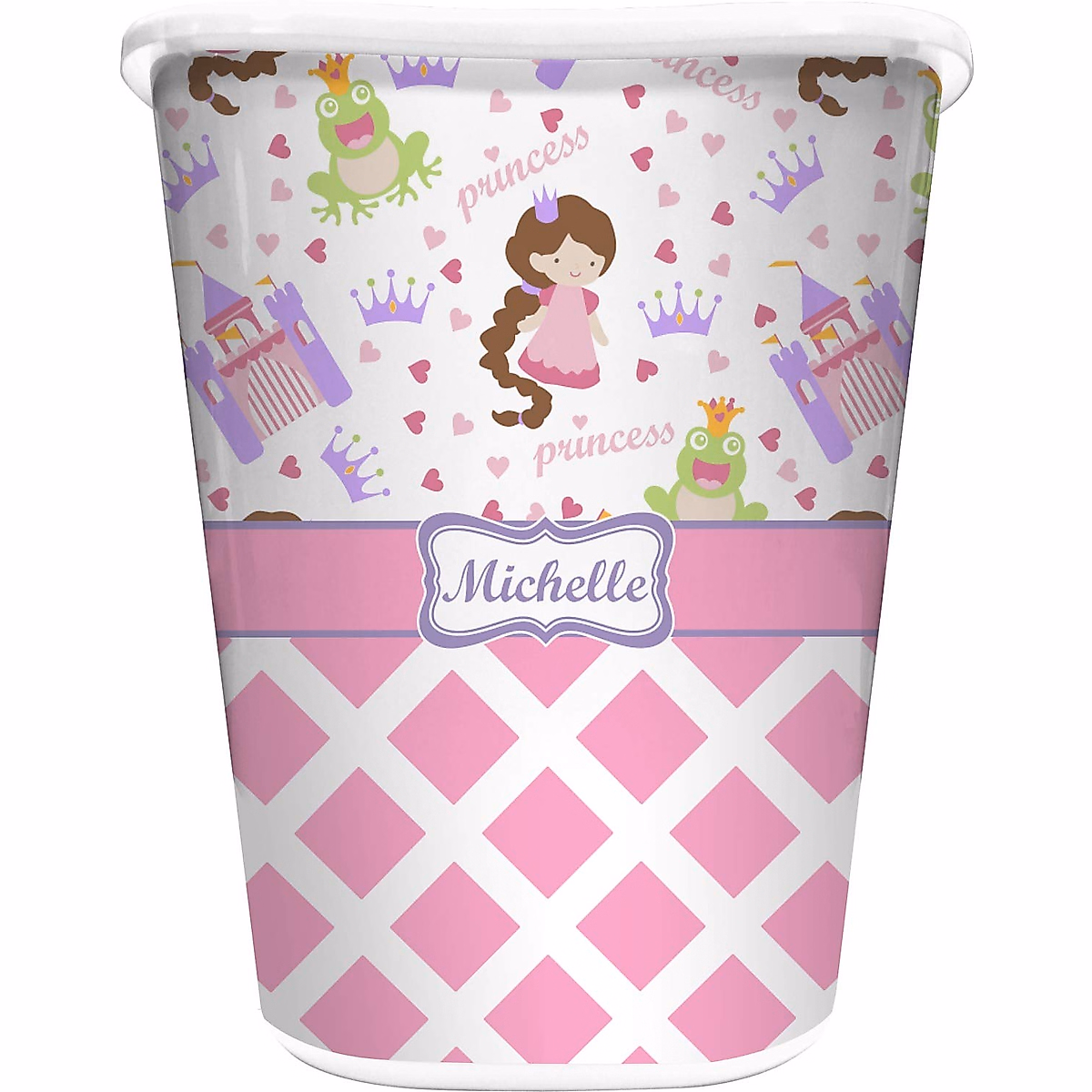 RNK Shops Personalized Princess & Diamond Print Waste Basket - Double Sided (White)
