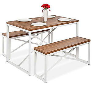 Best Choice Products 45.5in 3-Piece Bench Style Dining Furniture Set, 4-Person Space-Saving Dinette for Kitchen, Dining Room w/ 2 Benches, Table - Brown/White
