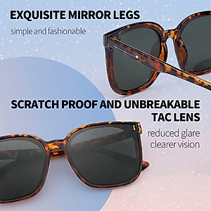 FEISEDY Women Oversized Vintage Polarized Sunglasses Square Cute Trendy Classic Simple Men B2758 (006 Leopard Frame & Grey Lens, 58)
