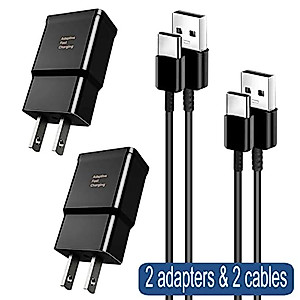 Adaptive Fast Charger kit with USB Type C Cable Compatible Samsung Galaxy S21 /S21 Ultra 5G / S10 /S20 / S10e / S9 /S8 / Plus/Edge/Active/Note 8/9 / 20/10, Wall Plug Power Adapter Cord (2 Pack)