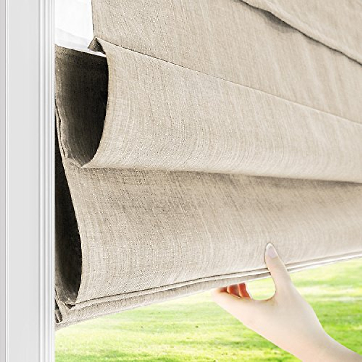 CHICOLOGY Roman Shades for Windows , Window Treatments , Roman Shades , Roman Window Shades , Room Darkening Shades , Window Shades , 31"W X 64"H , Belgian Flax (Privacy & Light Filtering)