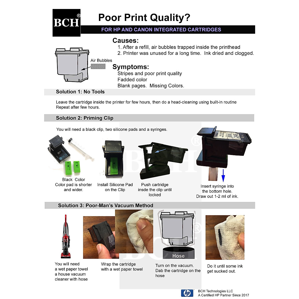 BCH Ink Refill Kit for Inkjet Printer Cartridges - Compatible with HP 60, 61, 62, 63, 64, 65, 901, 902 & More - Complete DIY Refill Kit with Tools - Save on Printing Costs