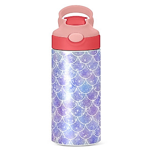 MCHIVER Mermaid Scales Kids Water Bottle with Straw Insulated Stainless Steel Kids Water Bottle Thermos for School Boys Girls Leak Proof Cups 12 oz / 350 ml Pink Top
