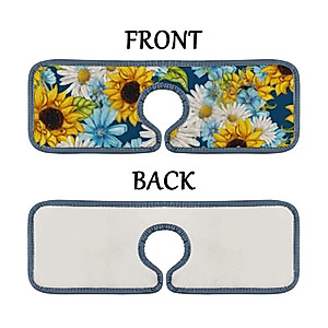 Kitchen Faucet Absorbent Mat 2 Pieces Yellow White Sunflower Daisy Faucet Sink Splash Guard Bathroom Counter and RV,Faucet Counter Sink Water Stains Preventer