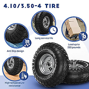 Winisok 4.10/3.50-4 Tire and Wheel Air Filled, 10'' Heavy-duty Pneumatic wheelbarrow wheel Tires Replacement with 5/8'' Axle Bore Hole for Gorilla Carts, Wagon, Garden Carts, Generators (4 Pack)