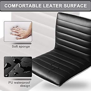 OFIKA Armless Office Desk Chair, Adjustable Task Chair, Low Back Faux Leather Ribbed Swivel Chair, Home Computer Chair Retro with Wheels, Vanity Chair，Black