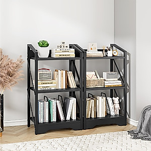 Vagusicc Bookshelf, 3 Tier Industrial Bookcase, Metal Small Bookcase, Rustic Etagere Book Shelf Storage Organizer for Living Room, Bedroom, Home Office, Small Bookshelf for Small Spaces (Black)
