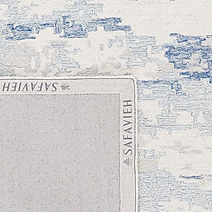 SAFAVIEH Abstract Collection Runner Rug - 2'3" x 12', Ivory & Blue, Handmade Abstract Wool, Ideal for High Traffic Areas in Living Room, Bedroom (ABT465A)