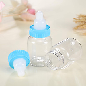 12 Pack Candy Bottles 10 Yards Ribbon and 48 Pack Acrylic Mini Pacifiers for Baby Shower Party Favors Decorations and Supplies by WeddParty (Blue A, 12)