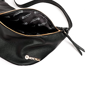 Baroncelli Leather Sling Bag Big Size Genuine Italian Leather Designed and Made in Italy (Black)