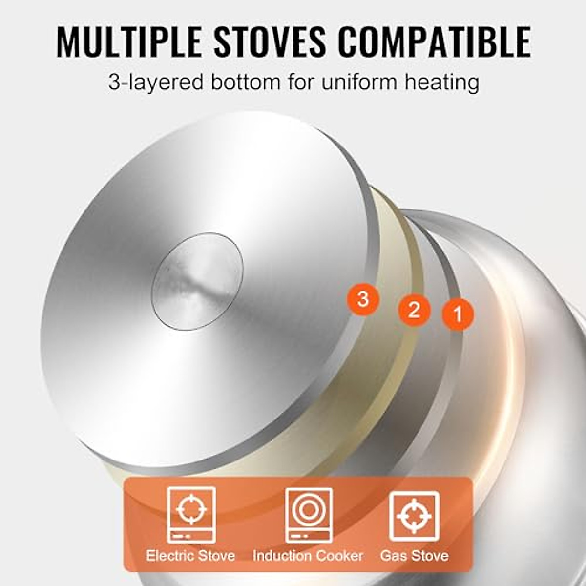 VEVOR Steamer Pot 11.8in/30cm, 5 Tier Steamer Pot for Cooking with 10QT Stock Pot, 3 Vegetable Steamers & 2 Steaming Trays, Food-Grade 304 Stainless Steel Food Steamer Cookware for Gas Electric Stove