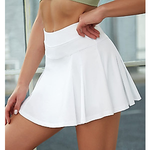 VUTRU Women's Tennis Skirts with Pockets High Waisted Pleated UV Protection Athletic Golf Skirt for Sport Running White