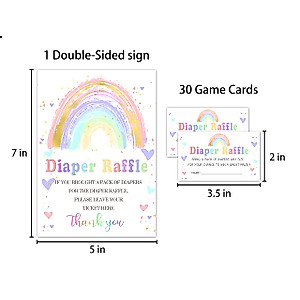 Nopoben Diaper Raffle Baby Shower Game, 1 Standing Sign and 50 Tickets,Rainbow Theme Gender Neutral for Boys or Girls, Bring A Pack of Diapers for Mom-to-Be, (027)