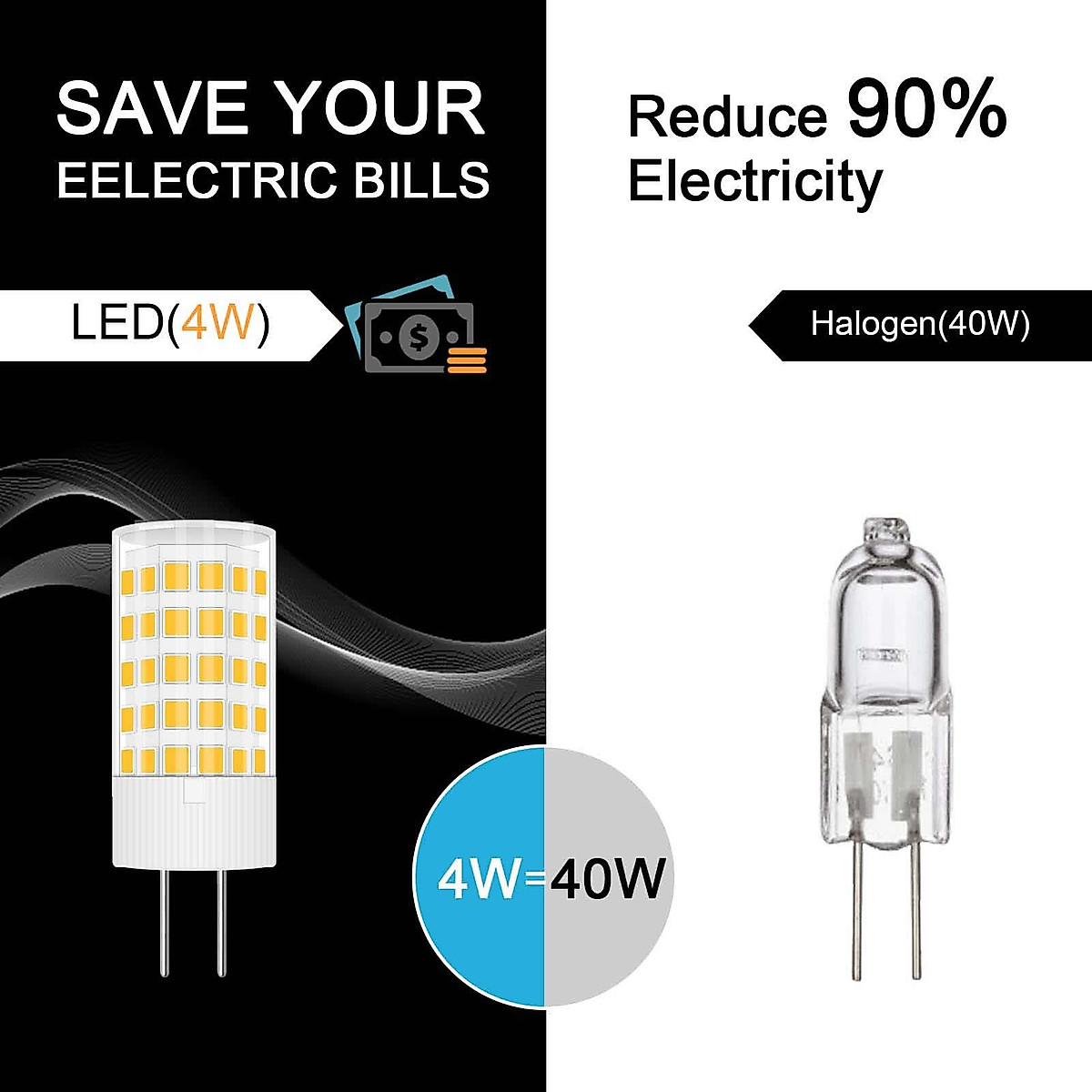 TRIJZHOU 5 Pack G4 12V LED Light Bulbs, 4W (40w 30w Halogen Equivalent) Warm White 3000k AC DC 400 LM, G4 JC T3 Bi-Pin Base Bulb for Home and Landscape Lighting