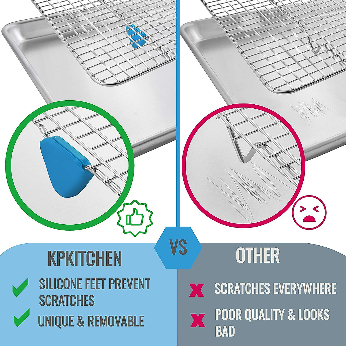 KPKitchen Baking Sheet & Rack Set and Silicone Mini Muffin Pan 24 Cup - Aluminum Pan (18” x 13”) + Stainless Cooling Rack (16.8” x 11.8”) - 24 Cup Mini Cupcake Pan - 100% Food Safe & BPA-free