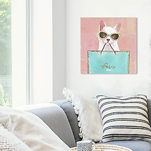 Wynwood Studio Fashion and Glam Wall Art Canvas Prints 'Shopping Cat' Accessories Home Décor, 12" x 12", Blue, Gold