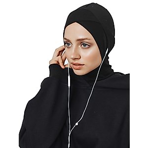 VeilWear Instant Hijab for Headphones and Glasses, Sport Head Scarf, Ready to wear Muslim Accessories for Women (Black)