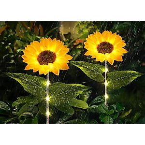 Ahaorigin Solar Outdoor Lights Garden Decor, 2023 New 4 Pack Solar Garden Lights with Bigger Sunflower & Bright 64 LED