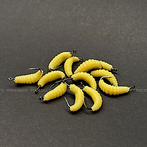 TOOLSSIDE 1 Dozen Rubber Maggots Fishing Bait #10 (12 Pcs) Crappie Jigs, Fishing Maggots, Bulk Fishing Grubs for Trout, Crappie, Pan Fish, Bluegill, Fresh Water Fishing Lures Set (Hooks and Worms)
