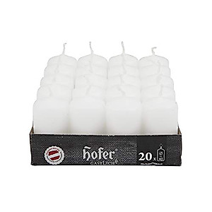 Hofer White Pillar Candles - Set of 20 Unscented Small Candles in Bulk - 1.57 x 2.76 Inch - 11 Hours Long Burning Decorative Candles - Dripless Wax - Smokeless Wick - RAL Quality - Made in Austria