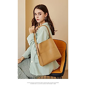 Aiwanning Genuine Leather Bucket Handbags for Women Tote Shoulder Bag Hobo Bag Purses (Black)