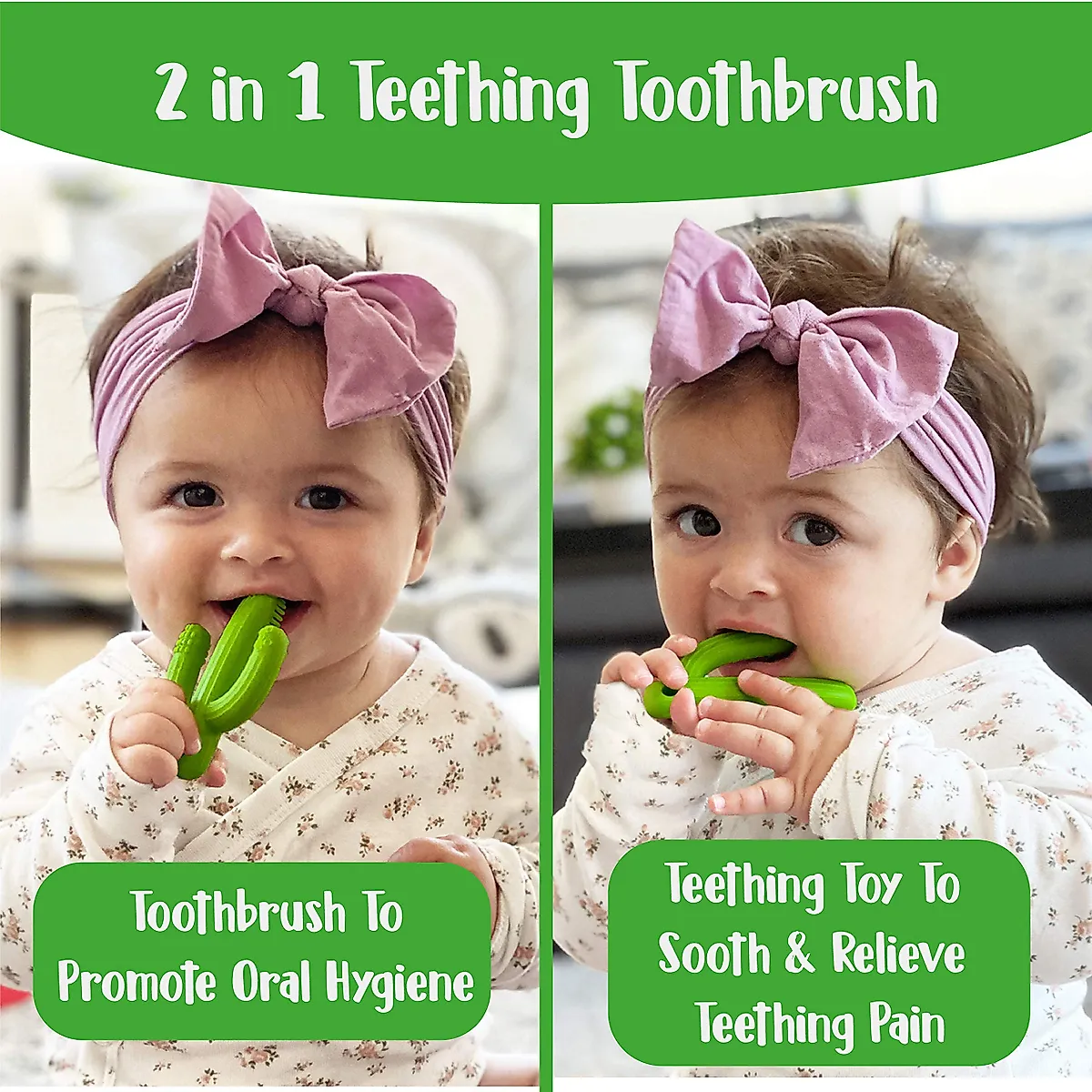 Cactus Baby Teething Toys for Babies 0-6 Months or 6-12 Months, Self-Soothing Pain Relief Soft Baby Teether Toys for Babies, Toddlers, Infants, Boy or Girl, BPA Free, Green