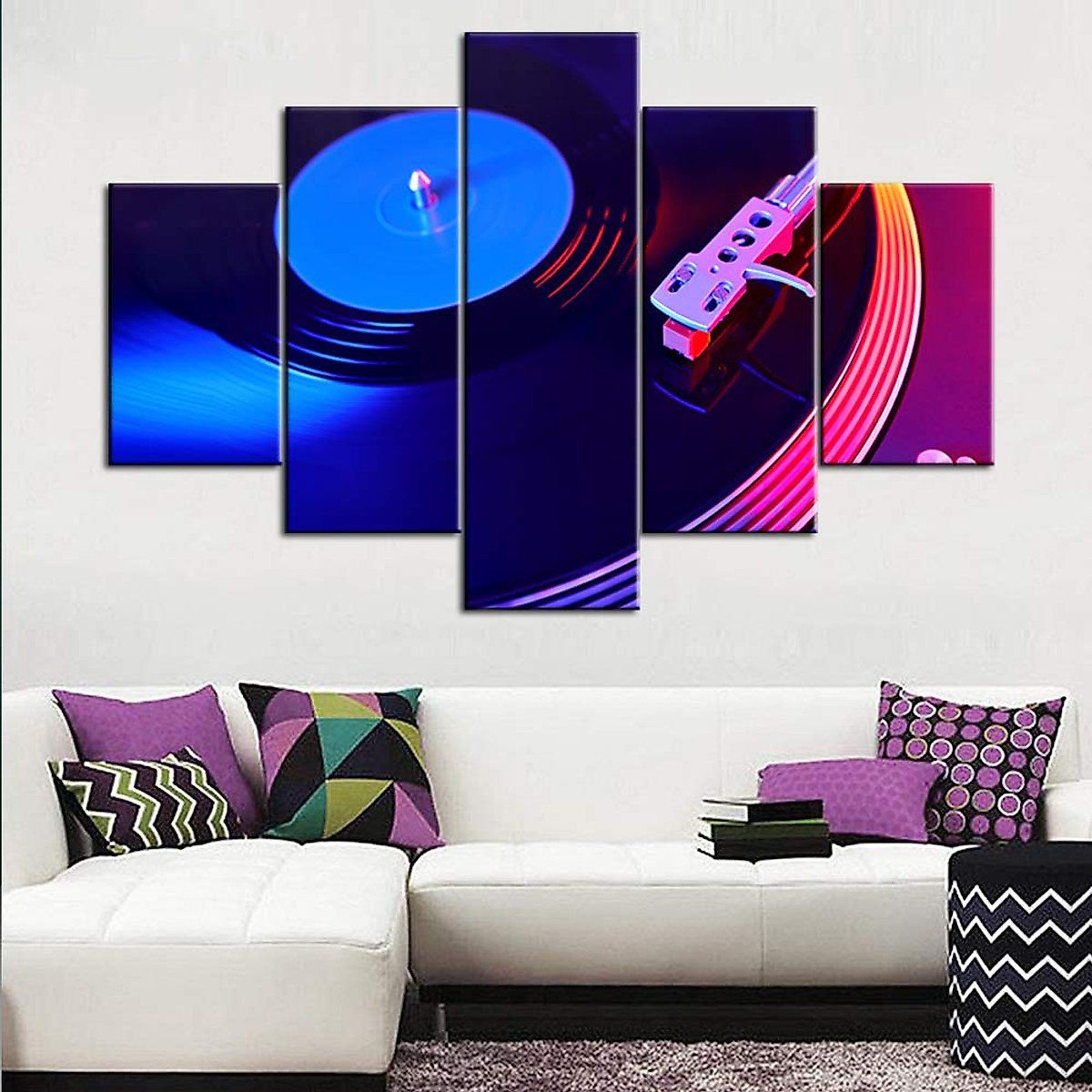 5 Panel Record In Blue And Buttons Of Studio Wall Art Painting Pictures Print On Canvas Sound Technology for DJ to Mix & Play Music The Picture For Home Modern Decoration Ready to Hang - 60"W x 40"H