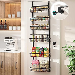Punmoy 6-Tier Pantry Door Organization and Storage, Over the Door Hanging Storage with 6 Adjustable Shelves, Metal Kitchen Hanging Baskets Organizer for Laundry Room Bathroom