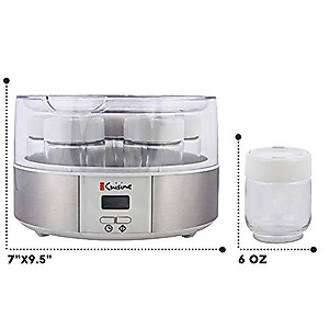 Euro Cuisine Yogurt Maker - YMX650 Automatic Digital Yogurt Maker Machine with Set Temperature - Includes 7-6 oz. Reusable Glass Jars and 7 Rotary Date Setting Lids for Instant Storage