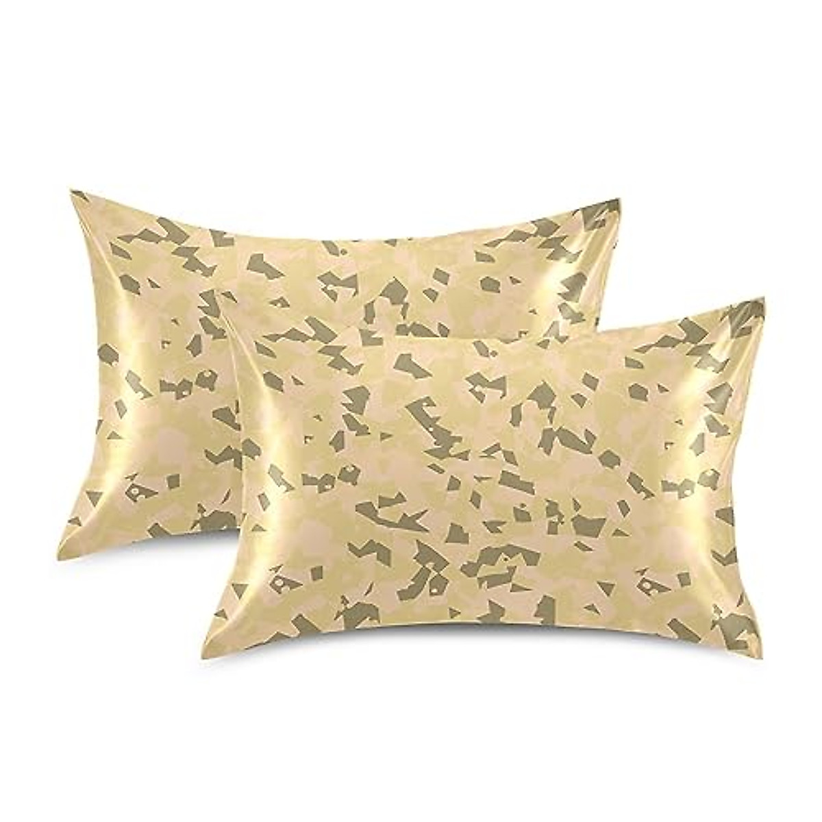 Desert Camouflage Khaki Pillow Covers Silk Pillowcase for Hair and Skin Soft Smooth Breathable Cooling Satin Pillowcase Standard Size Pillow Case for Bedroom Bed Women Boys Girls (20x30 Inch)