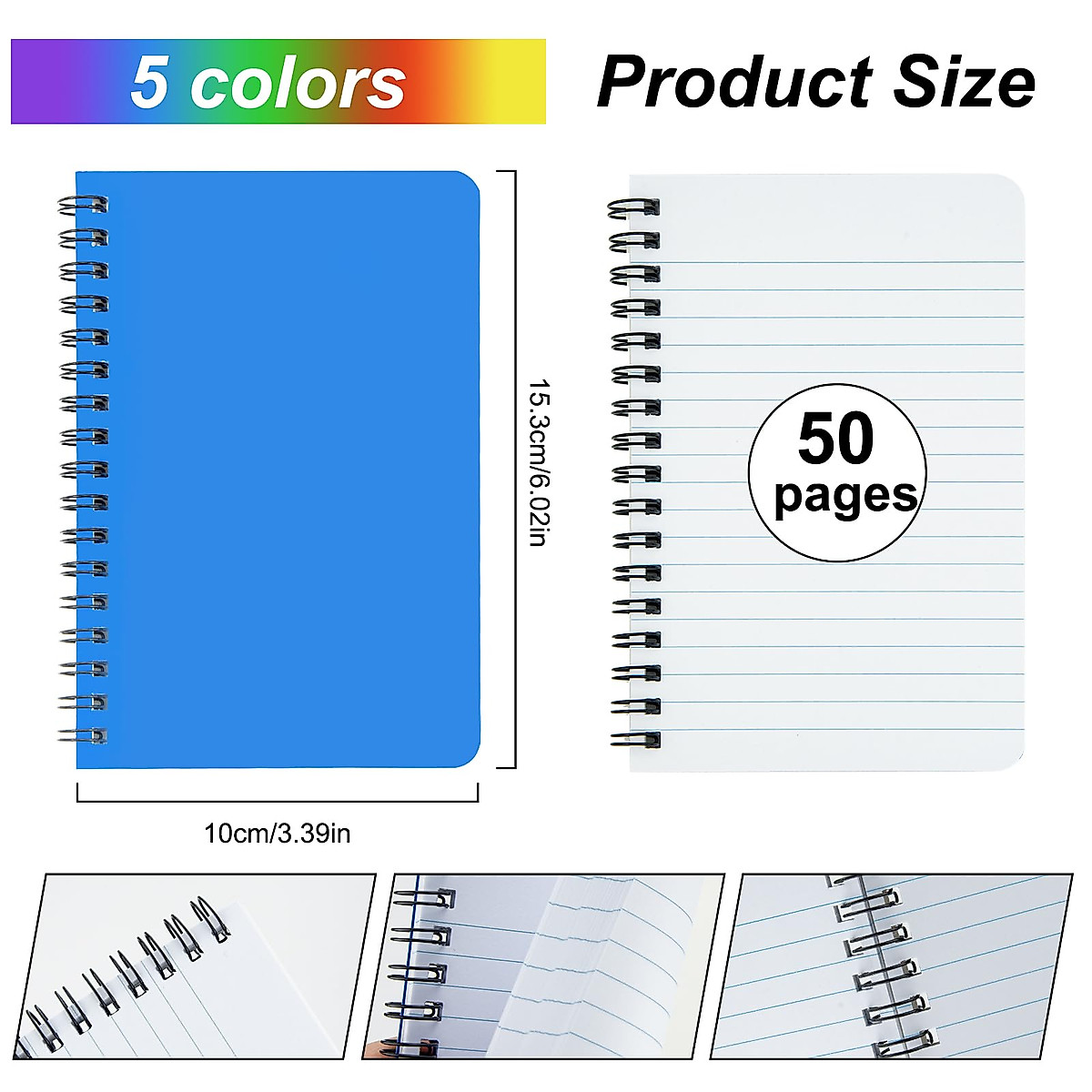Fantasyon Top Bound Memo Books 4" x 6" Pocket Notebook Spiral Memo Pads For Home, Office, College, School, Lined College Ruled Paper, 75 Sheets Per Notebook (10 Pack) (A6)