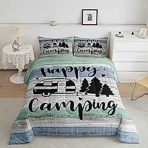 Castle Fairy Camper Comforter Queen,Happy Camping Comforter Set Microfiber RV Inside Decor Duvet Bedding,Camper Accessories for Travel Trailers,Camper Must Haves 2023