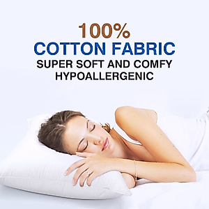 Zibroges ZB-DP01 Goose Feather Bed Sleeping, Hotel Down Pillows Queen Size, White Soft Cotton Cover, Fluffy Support Surround Fill Polyester for Back Side Stomach Sleeper 2 Count