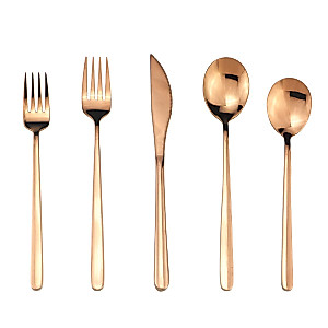 Copper Silverware Set,puzhler 20-Piece 304 Stainless Steel Flatware Cutlery Set for 4,Mirror Polished Rose Gold Tableware Set Ideal for Home Kitchen Hotel Restaurant,Includes Forks Spoons Knives