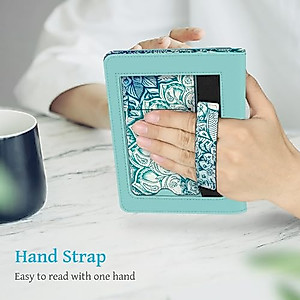 Fintie Stand Case for 6.8" Kindle Paperwhite (11th Generation-2021) and Kindle Paperwhite Signature Edition - Premium PU Leather Sleeve Cover with Card Slot and Hand Strap, Emerald Illusions