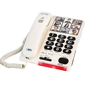 Amplified Big Button Landline Phone for Seniors – 26dB Home Phone with Photo Buttons – Telephones for Hearing Impaired & Simple Big Button Telephone Number for Seniors by Serene Innovations.