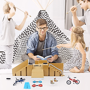 Loving Skate Park Kit, Skate Park Kit Ramp Parts for Finger Skateboard Park Kit Part Training Props with 3 Finger Decks 2 Finger Bike 1 Pair Skates and 2 Scooters and More