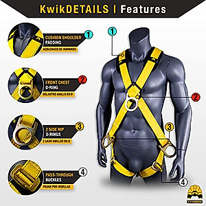 KwikSafety - Charlotte, NC - MONSOON Safety Harness [4 HEAVY DUTY D-RINGS] ANSI Tested OSHA Compliant Fall Protection Arrest Full Body Construction