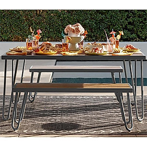 Novogratz 88192CNOE Poolside Paulette Outdoor Table and Bench Set, Charcoal