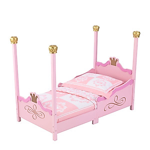 KidKraft Wooden Princess Toddler Four-Poster Bed with Crown Accents, Children's Furniture - Pink, Gift for Ages 15 mo+