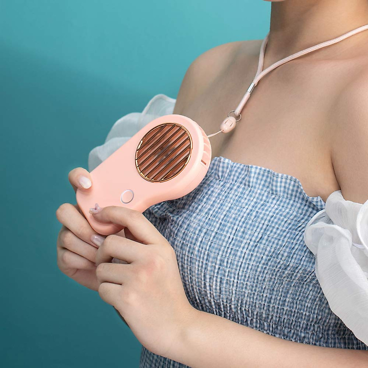 ageqi Necklace Fan, Mini Handheld Fan, Battery Operated Small Portable Fan Personal Handheld USB Neck Fan Eyelash Fan for Kids Girls Adults Indoor Outdoor Camping Office Travel (Green)