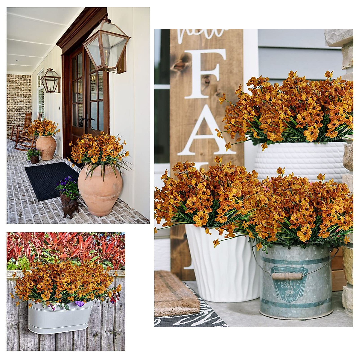 Triarrhena Artificial Flowers 9 Bundles Faux Outdoors Shrubs Hanging No Fade UV Resistant Fake Plants Home Decor Garden Farmhouse (Yellow)