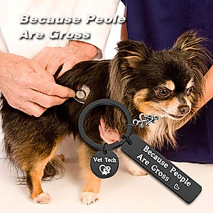 MAOFAED Vet Techs Gift Funny Veterinary Technician Gift Because People Are Gross Veterinarian Keychain Vet student gift Veterinarian Graduation Gift (because people are gross black)